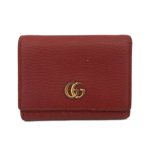 Gucci | Bags | 077 Gucci Gg Marmont Red Leather Compact Trifold Wallet ...